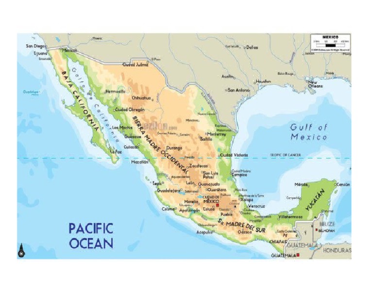 Mapa Orográfico de México Con Nombres y Color | PDF