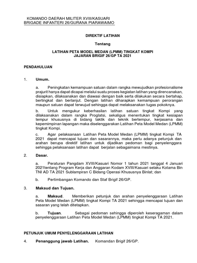 Direktif Latihan Peta Model Medan (LPMM) Tingkat Kompi 762 | PDF