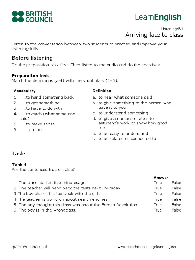 Arriving Late To Class: Before Listening | PDF | Cognition | Learning