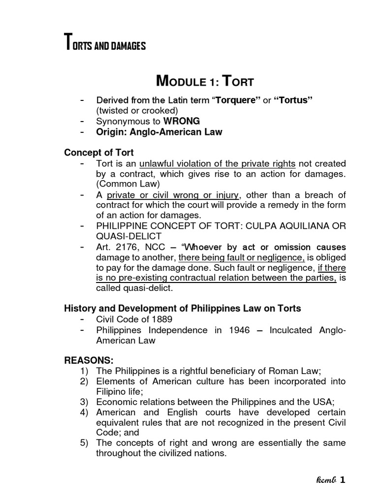 Torts Module 1 To 3 | PDF | Negligence | Tort