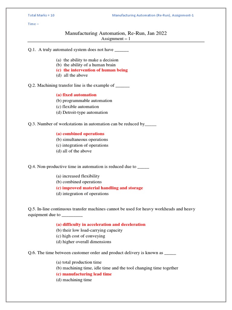ASSIGNMENT-1 - MFG Automation | PDF | Automation | Systems Engineering