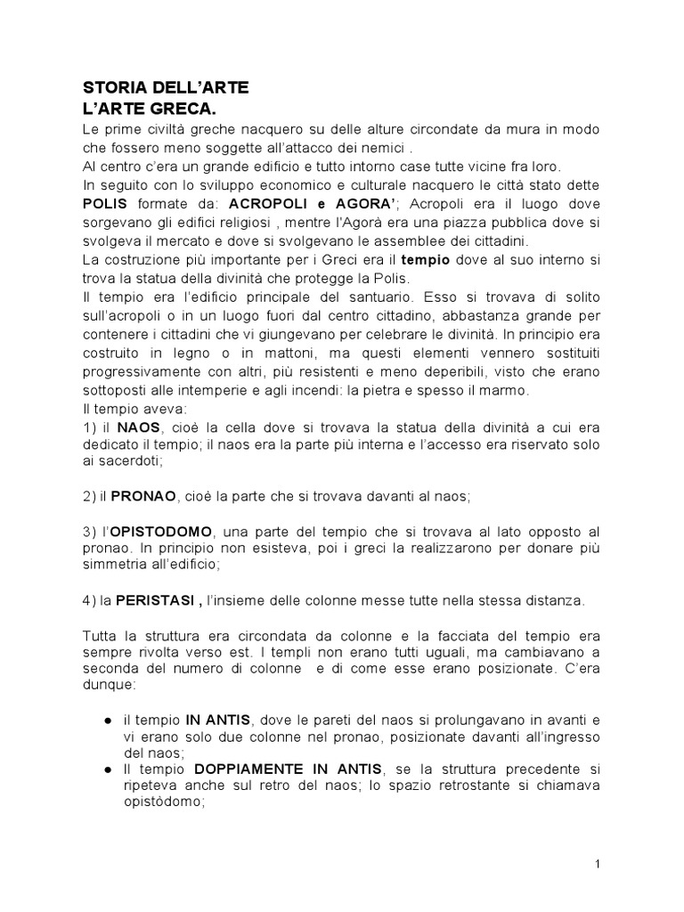Storia Dell'arte, Arte Greca. | PDF