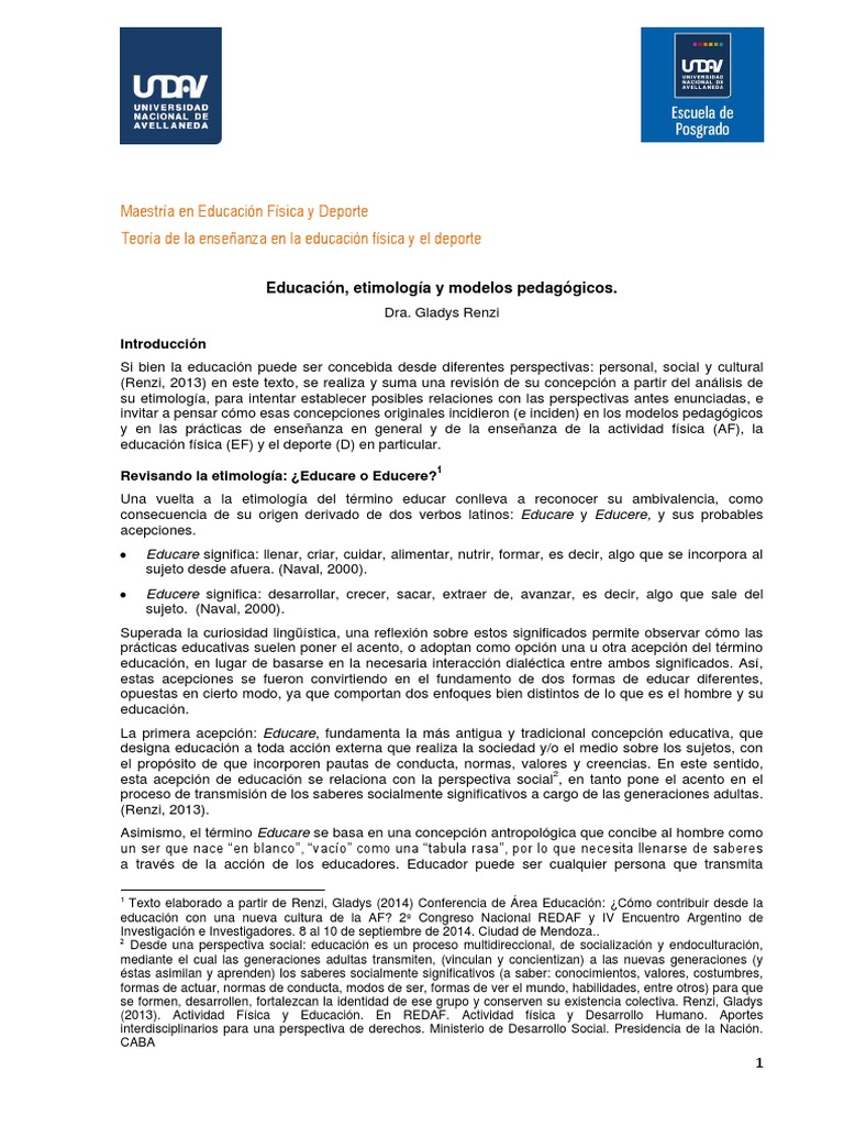 4.5. Educación, Etimología y Modelos Pedagógicos. Renzi | PDF | Cognición