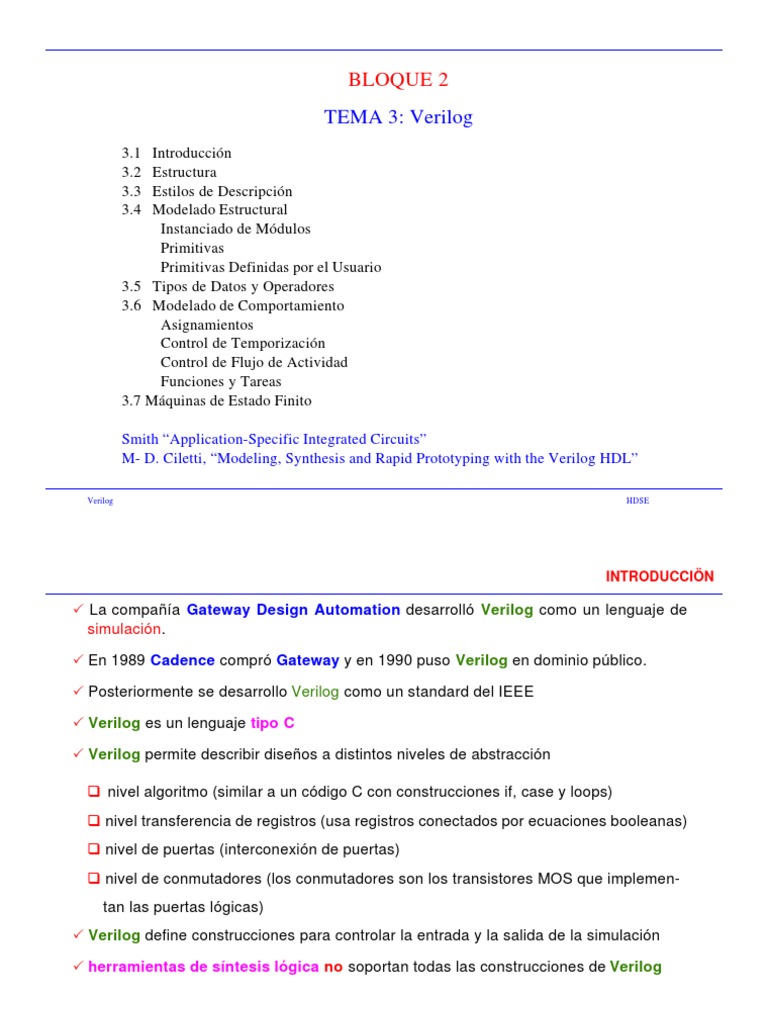 BLOQUE 2 TEMA 3 - Verilog | Descargar gratis PDF | Puerta lógica | Electrónica digital