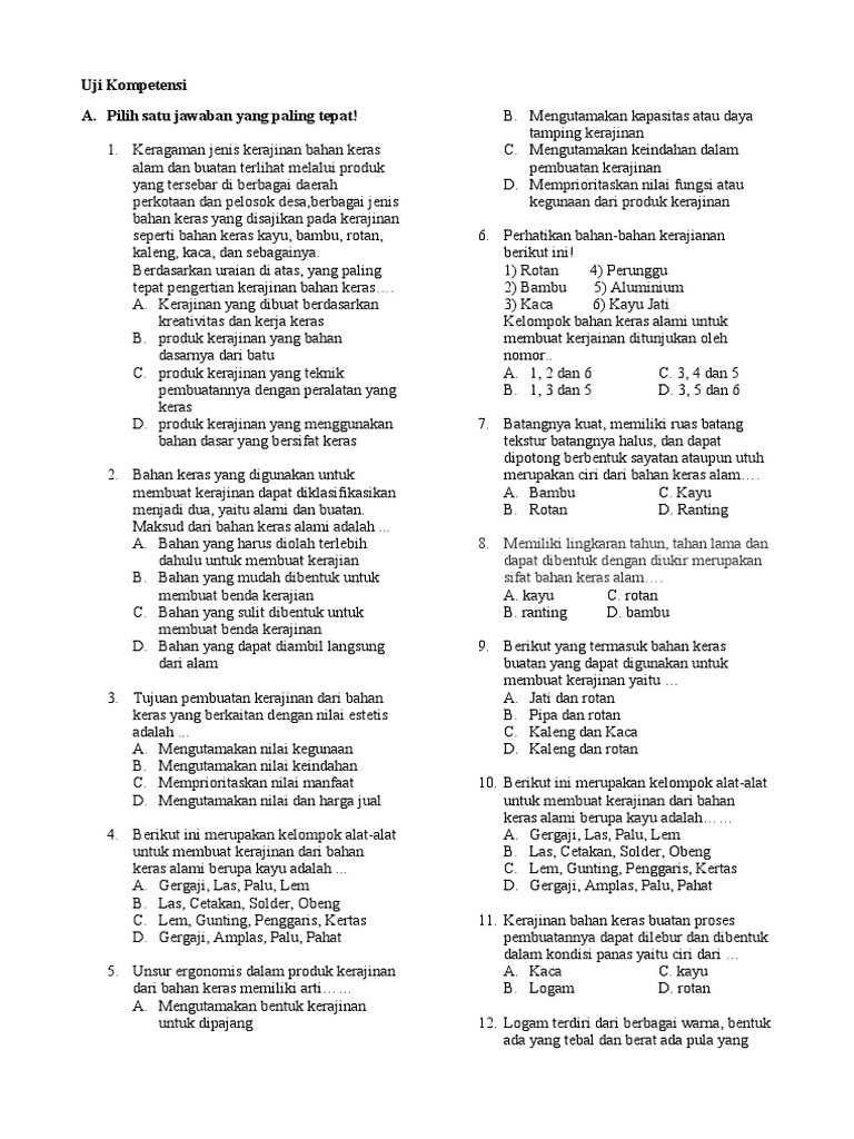 Bank Soal Kerajinan Bahan Keras | PDF