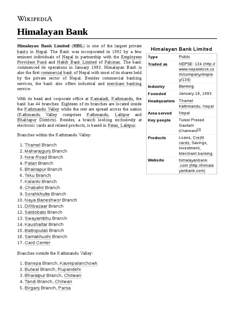 Himalayan Bank: Himalayan Bank Limited (HBL) Is One of The Largest ...