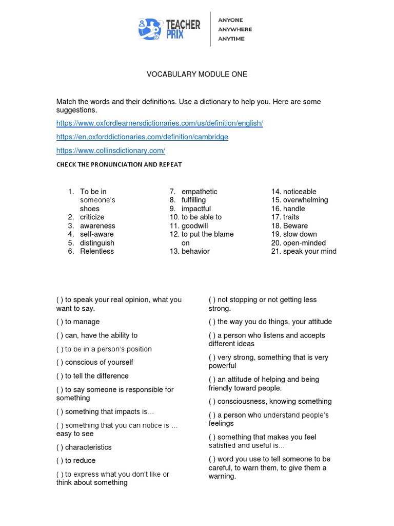 Vocabulary+Module+1 | PDF