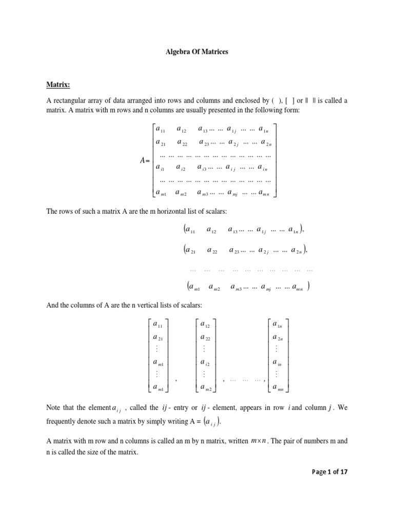 A A A A A A A A A A: Algebra of Matrices | PDF | Matrix (Mathematics ...
