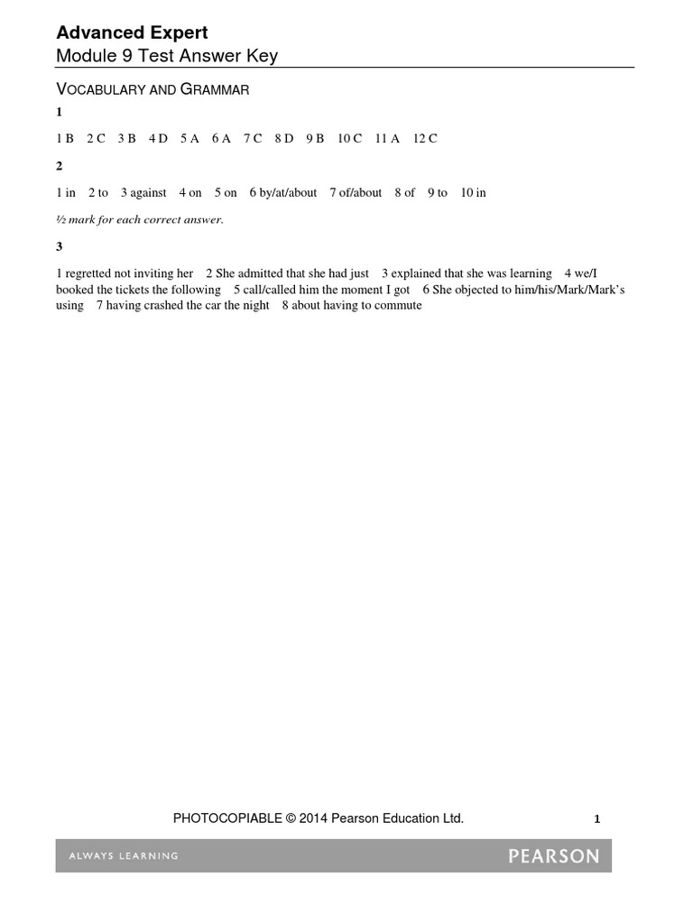 Module 9 Test Answer Key: Advanced Expert | PDF