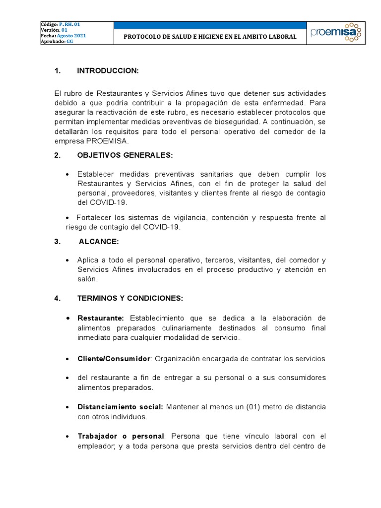 Protocolo de Comedor Proemisa - Ssomac | PDF | Cocina | Alimentos