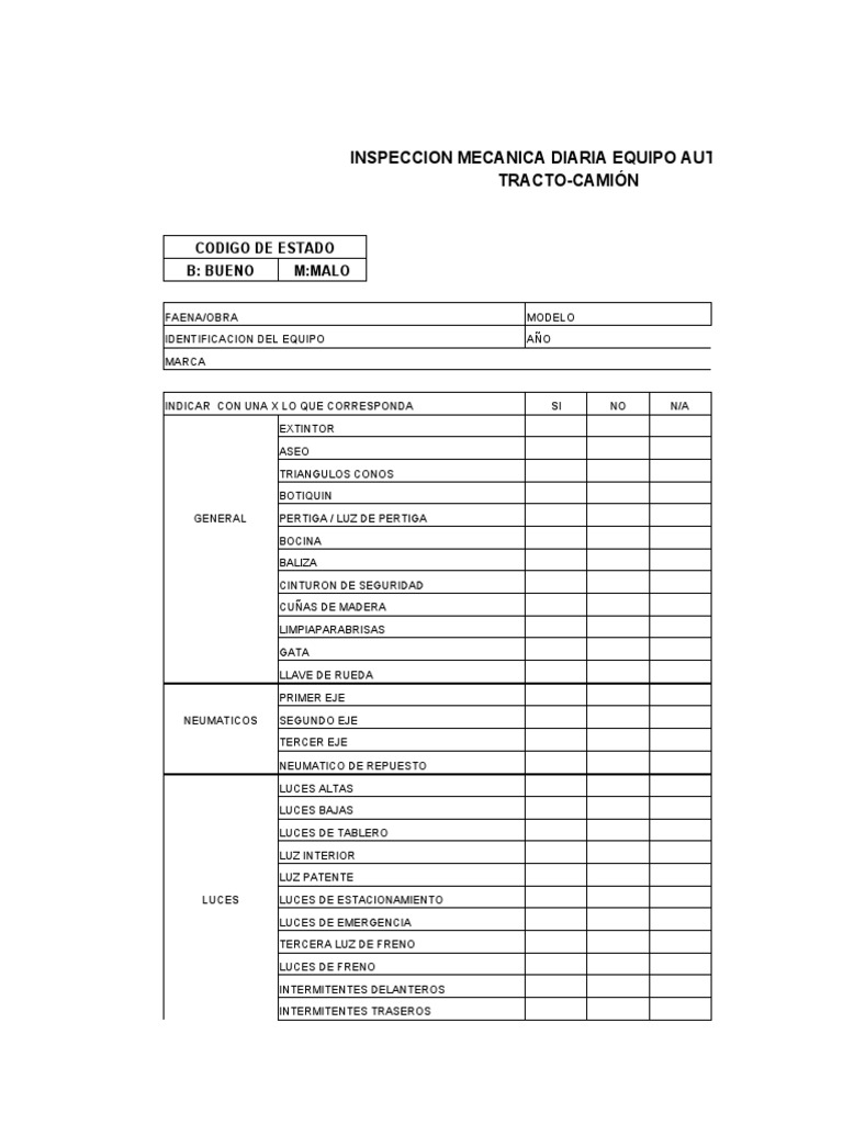 Check-List Tracto Camión | PDF | Eje | Camión