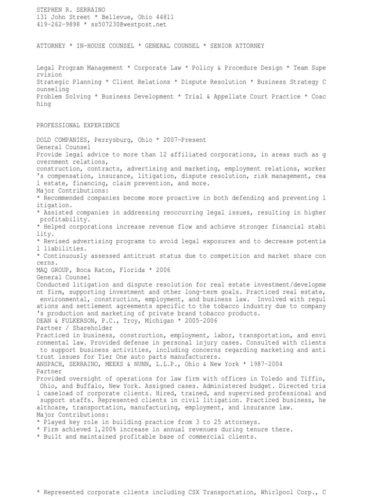 Senior Counsel or Associate General Counsel or Assistant General ...