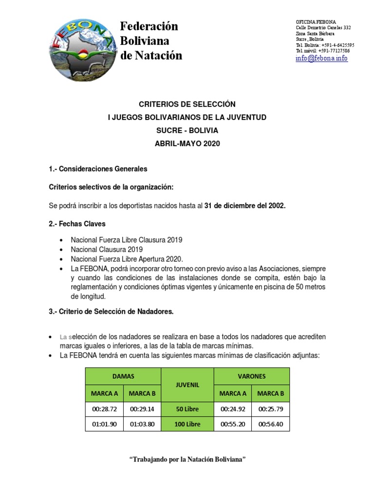 Federación Boliviana de Natación | PDF | Nadando | Bolivia