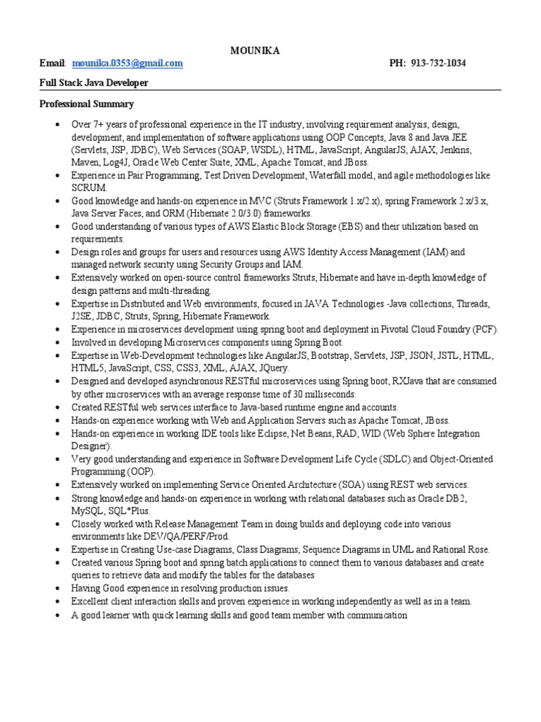 Mounika Full Stack Java Developer | PDF | Spring Framework | Angular Js