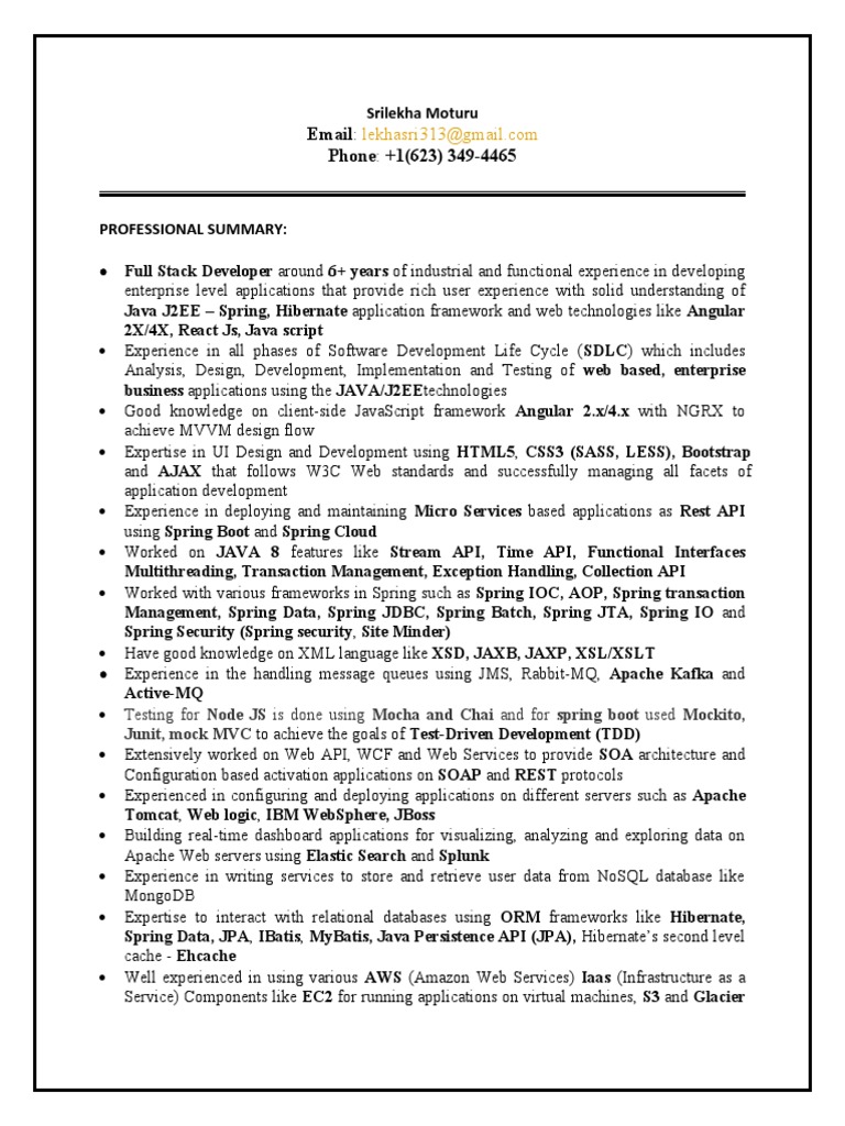 Srilekha Resume | PDF | Spring Framework | Representational State Transfer