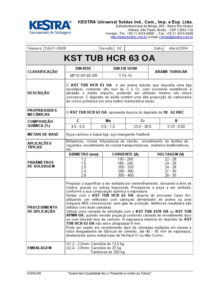Dsat - 0008 - KST Tub HCR 63 Oa | PDF | Química | Materiais