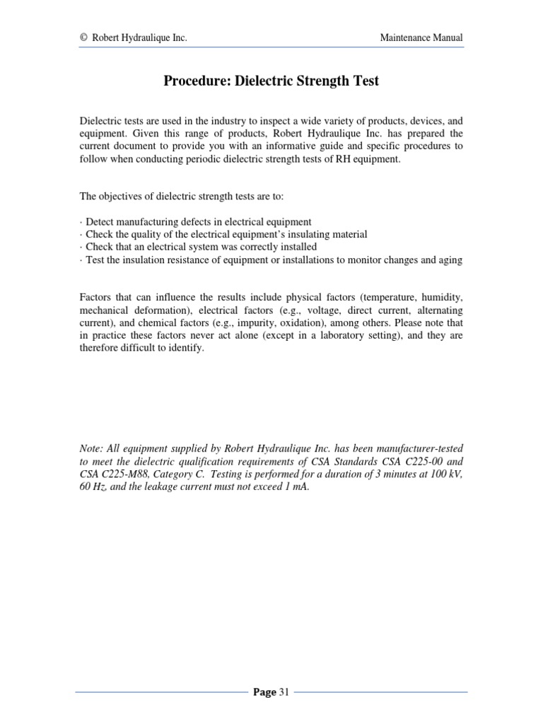 Procedure Dielectric Strength Test | PDF | Valve | Insulator (Electricity)
