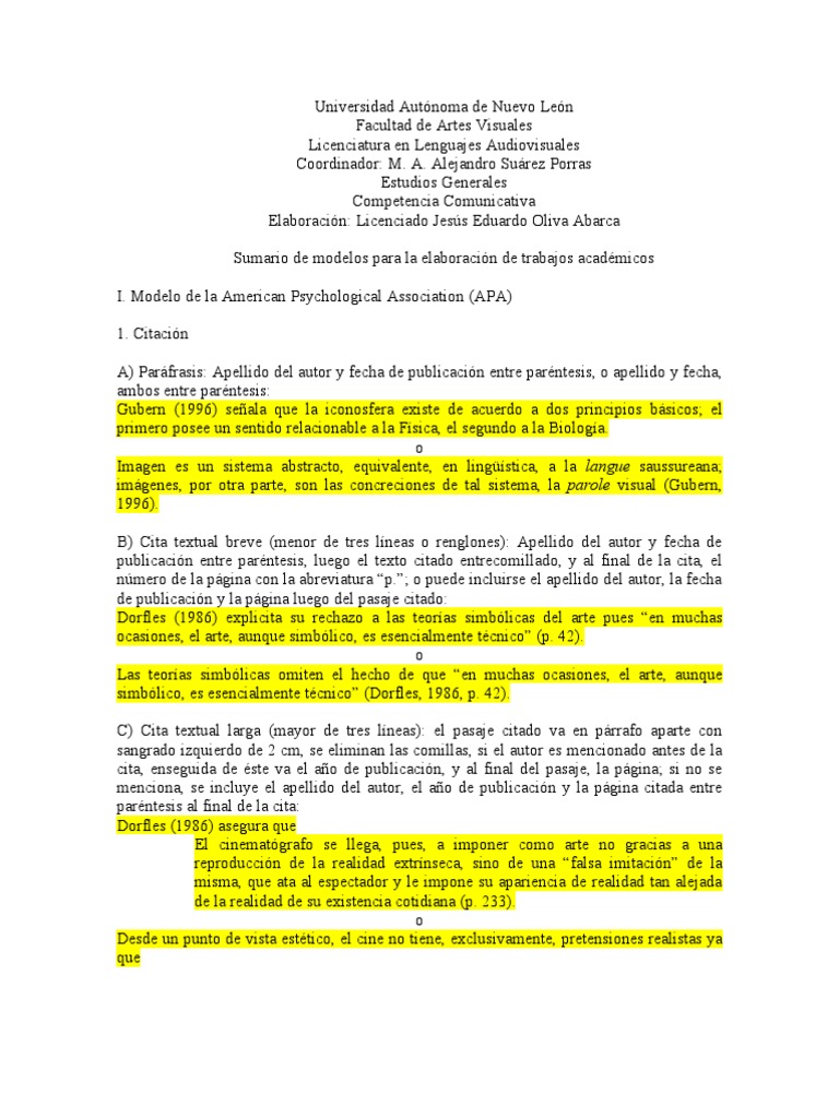 Sumario de Modelos APA y MLA (UANL) | PDF | Soporte | Percepción