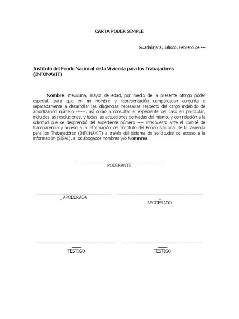 Carta Poder Simple para INFONAVIT | PDF