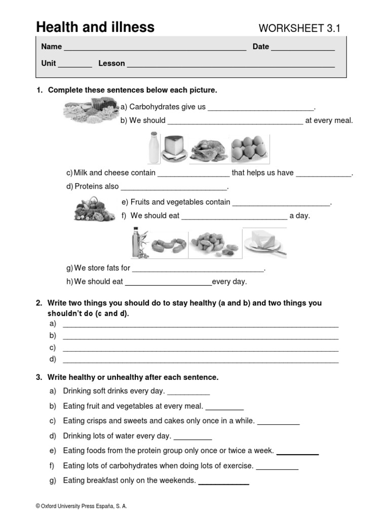 Health and Illness: Worksheet 3.1 | PDF | Meal | Vegetables