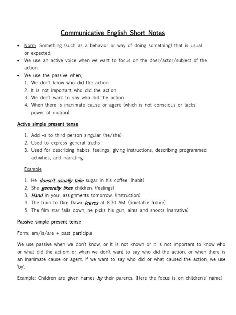 Communicative English Short Notes | PDF | Linguistics | Grammar