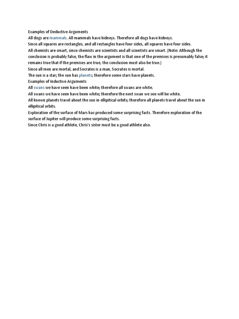 Examples of Deductive Arguments | PDF