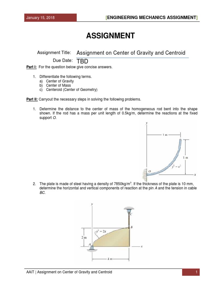 Assignment: Assignment On Center of Gravity and Centroid | PDF | Center Of Mass | Physical ...