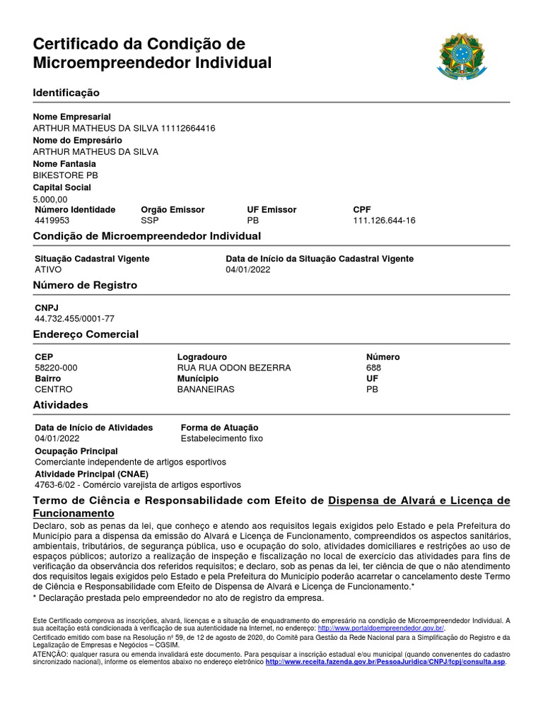 Certificado MEI Sample | PDF