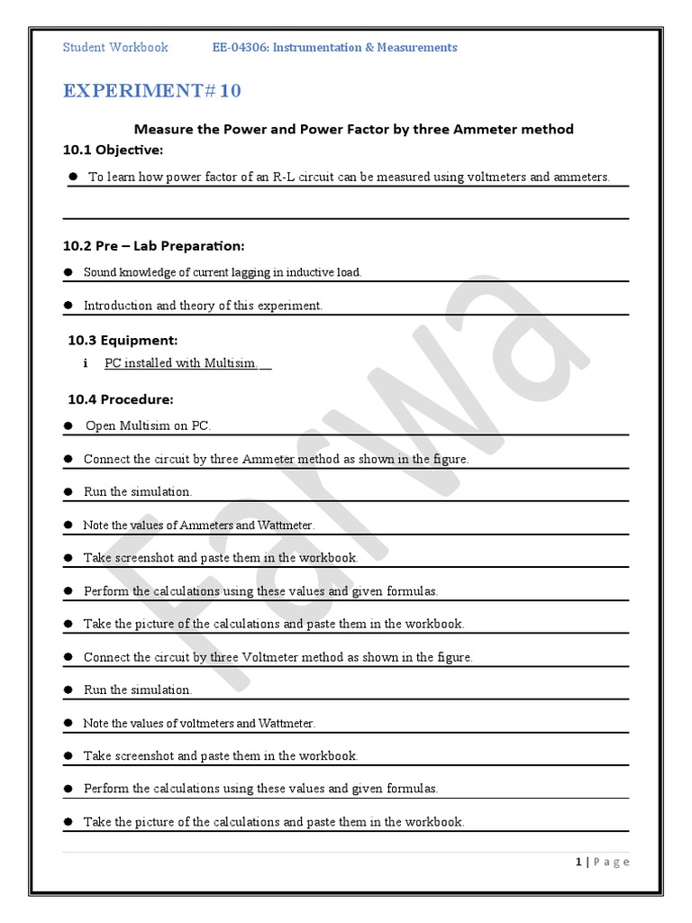 Experiment# 10: Measure The Power and Power Factor by Three Ammeter ...