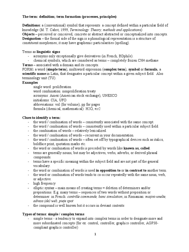 Principles and Methods of Term Formation: A Comprehensive Overview of ...