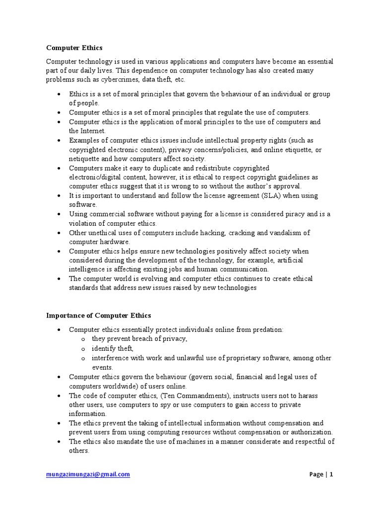 Computer Ethics: Page - 1 | PDF | Security Hacker | Authentication