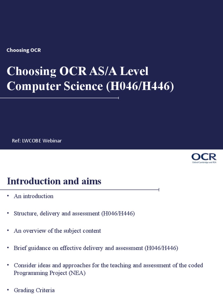 Choosing OCR AS/A Level Computer Science (H046/H446) | PDF | Computer Programming | Algorithms