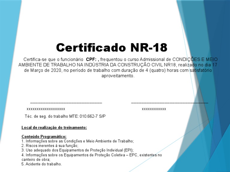 Certificado NR18 - Atualizada | PDF