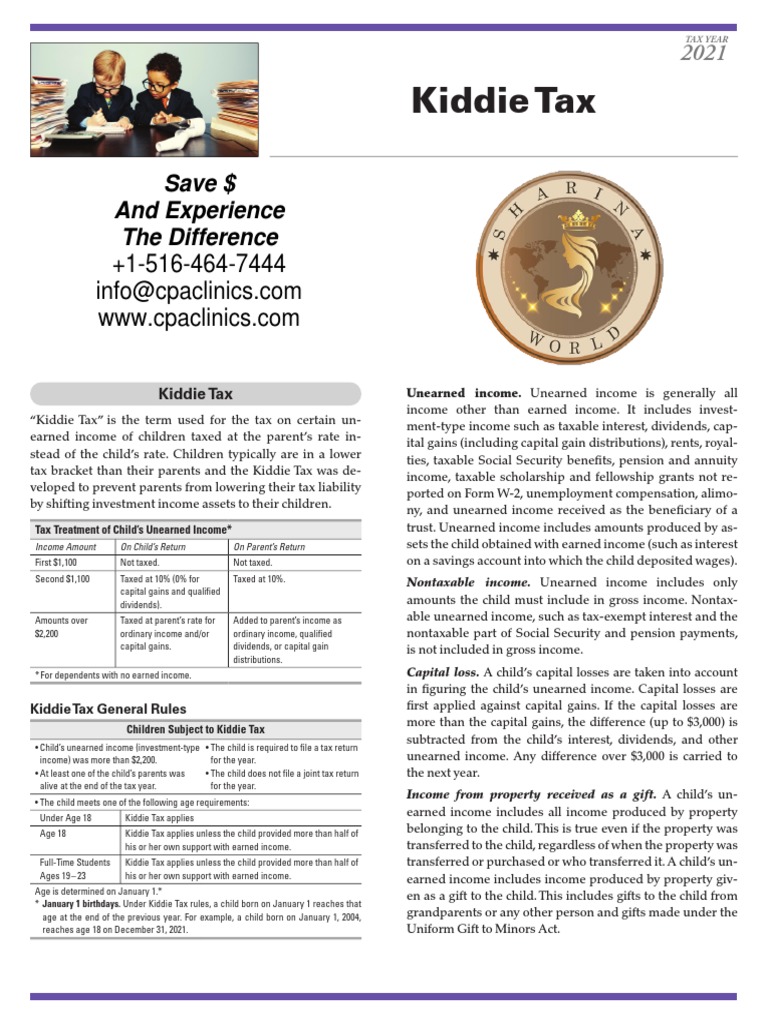 Kiddie Tax 2021 | PDF | Taxes | Earned Income Tax Credit