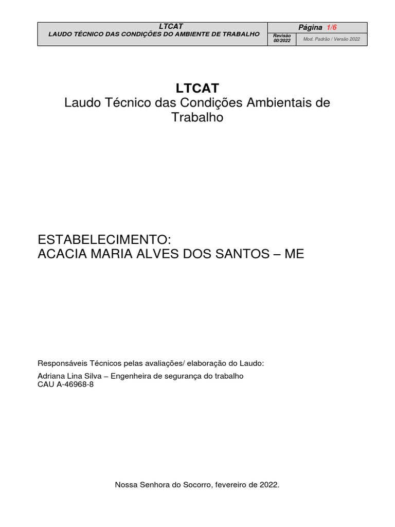 Laudo LTCAT: Condições Ambientais de Trabalho | PDF | Química ...