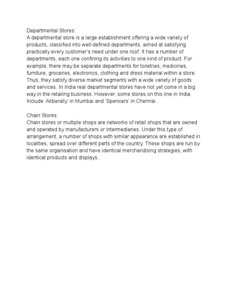Difference Between Departmental Stores and Multiple Stores | PDF | Retail | Department Store