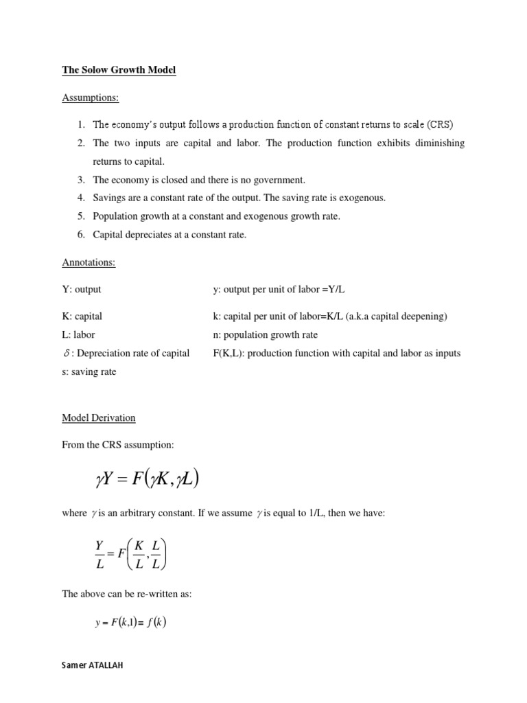 Solow Growth Model Overview and Derivation | PDF | Production Function ...