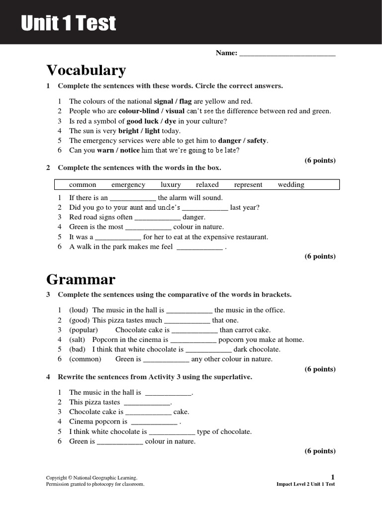Impact Level 2 Unit 1 Test 0 | PDF | Green