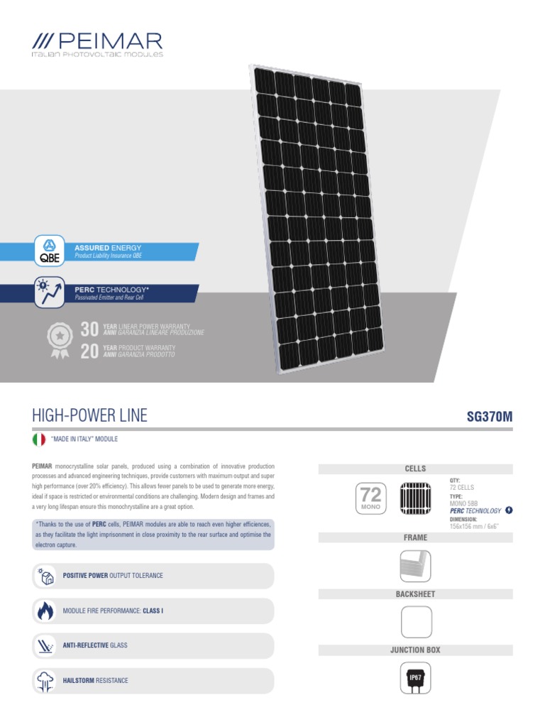 PEIMAR 370W Mono 72 Cell Silver 40mm Frame SG370M Datasheet | PDF ...