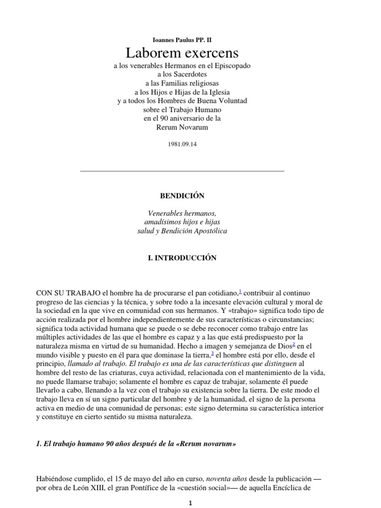 Juan Pablo II 1981 Carta Encíclica Laborem Exercens - TRABAJO HUMANO ...