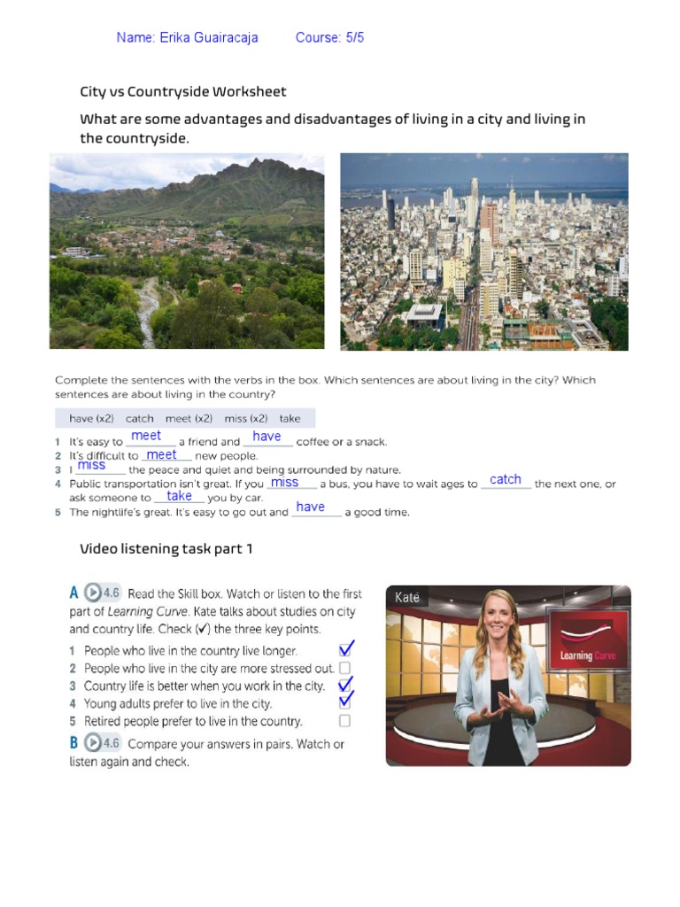 City Vs Country, Verb Phrases Worksheet | PDF