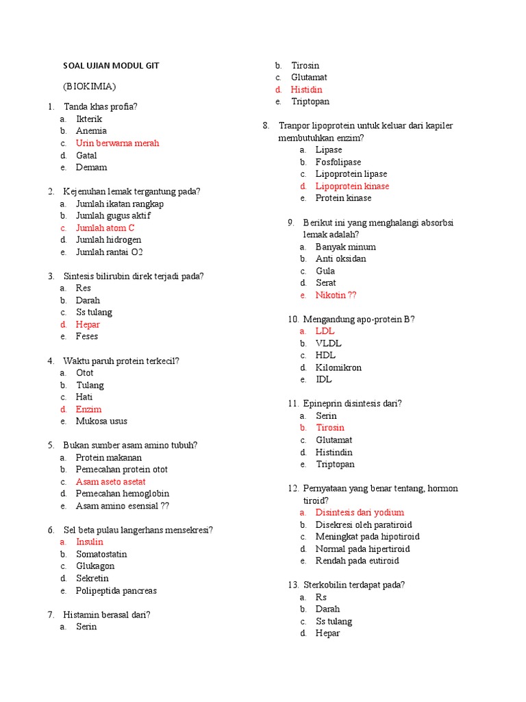 Soal Ujian Biokimia: Modul Git | PDF | Kesehatan Holistik
