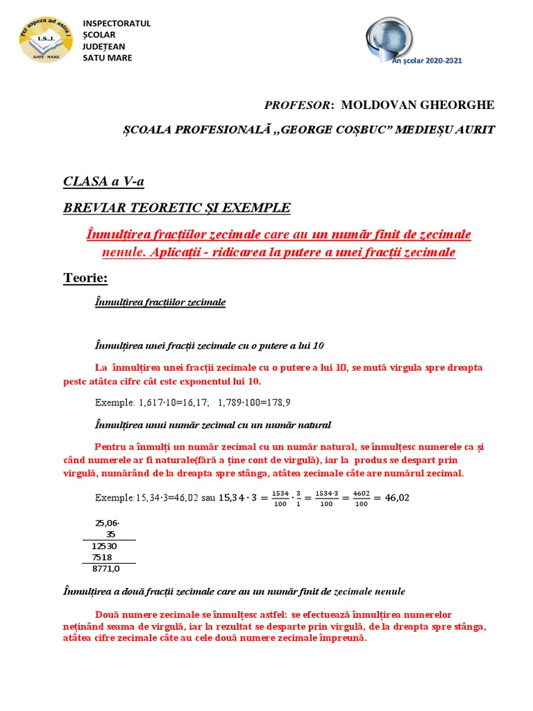 Inmultirea Fractiilor Zecimale Puteri | PDF