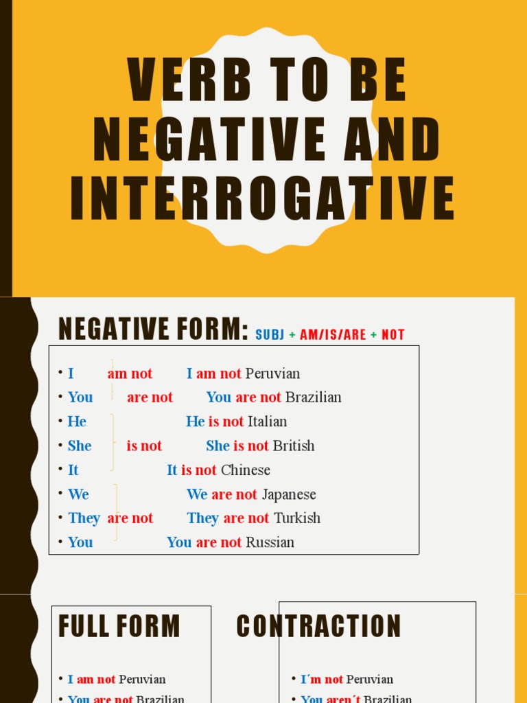 Verb To Be Negative and Interrogative | PDF | Language Arts ...