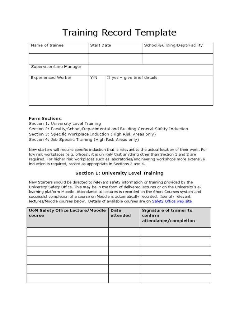 Training Record Template: Form Sections | PDF | Laboratories ...