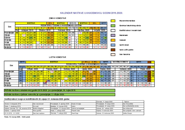 FESB-kalendar Nastave 2019-2020 - Izmijenjeni | PDF