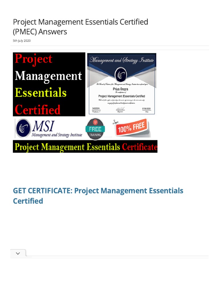 Project Management Essentials Certified (PMEC) Certificate Answers ...