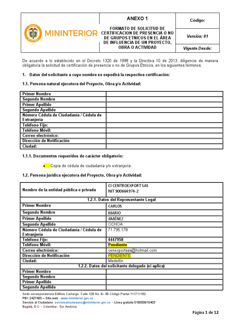 1.formato Solicitud de Certificacion de Presencia o No de Grupos ...