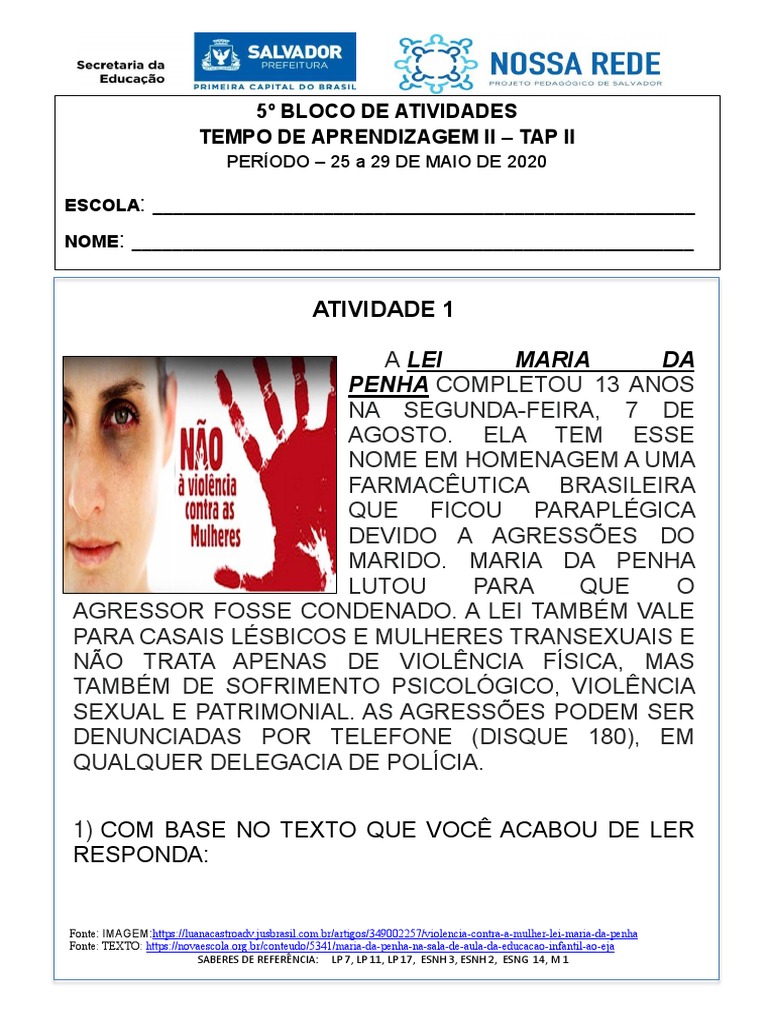 5º Bloco de Atividades TAP II Baixa Visão | PDF | Violência | Sílaba