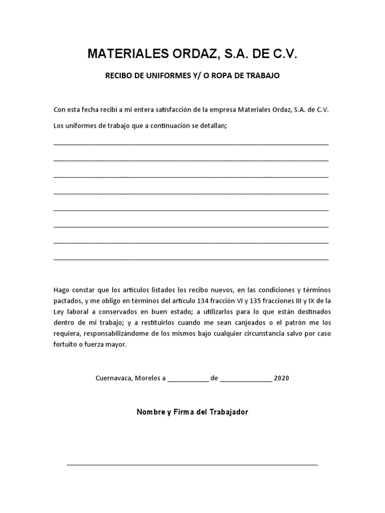 Recibo Uniformes | PDF